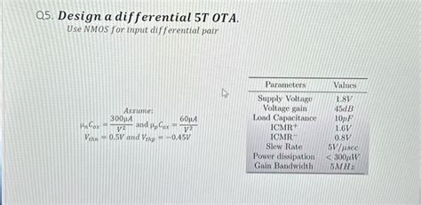 solved q5 design a differential 5 t ota use nmos for input