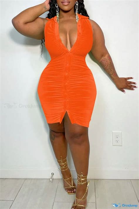 Orcajump Plus Size Solid Patchwork Fold Down Collar Pencil Skirt With