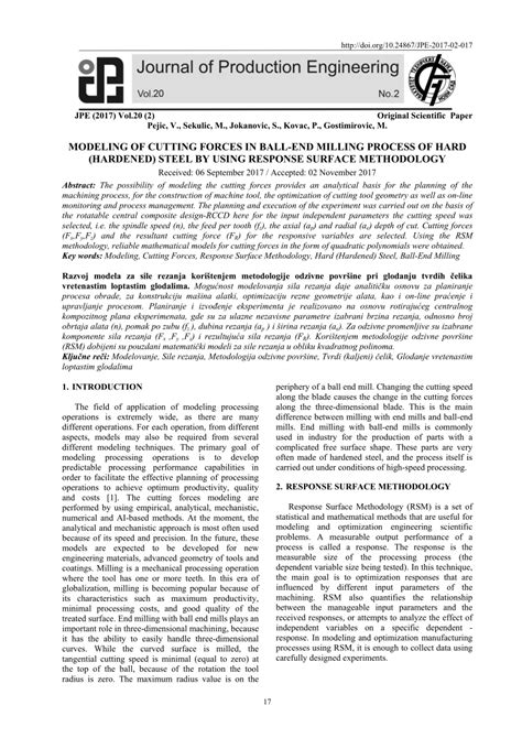Pdf Modeling Of Cutting Forces In Ball End Milling Process Of Hard Hardened Steel By Using