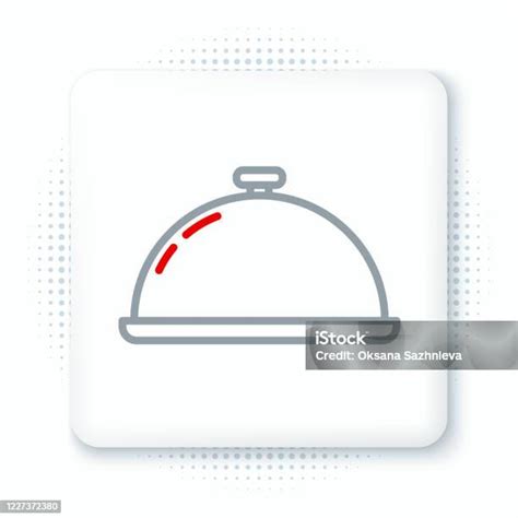 흰색 배경에 격리 된 음식 아이콘 트레이로 덮인 선 트레이와 뚜껑 기호 뚜껑이있는 레스토랑 클로슈 주방 용품 기호입니다 컬러풀한