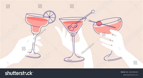 Outline Drawing Cheers Hands Holding Glasses Stock Vector Royalty Free