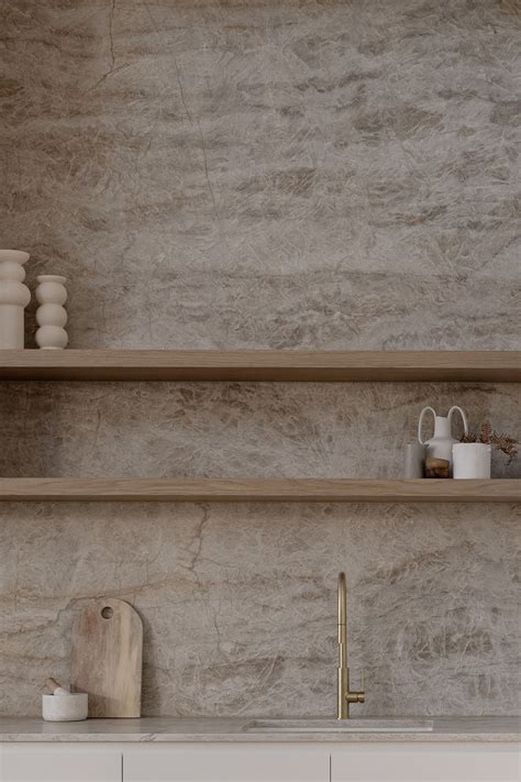 Kitchen Splashback In Taj Mahal Quartzite In Leathered Finish Stone