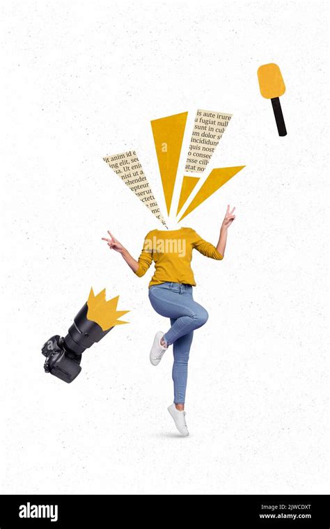 Vertical Poster Collage Photo Of Talkative Headless Woman Intervies