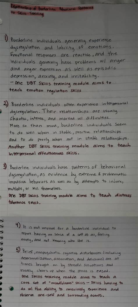 Relationship Of Borderline Behavior Patterns To Skills Training Notes Skill Training