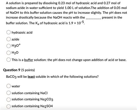 Solved A Solution Is Prepared By Dissolving 023 Mol Of Hydrazoic Acid
