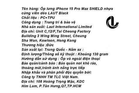 Ốp lưng iPhone 15 Pro Max Nhựa cứng viền dẻo LAUT SHIELD Black