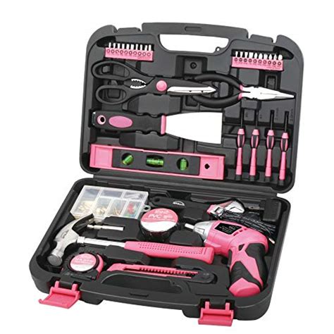 Apollo 135 Piece Household Tool Kit Pink With Pivoting Dual Angle 3 6