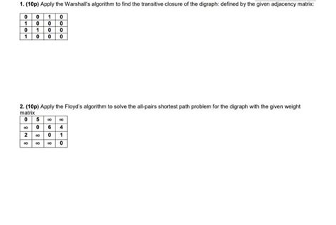 Solved 2 10p Apply The Floyds Algorithm To Solve The