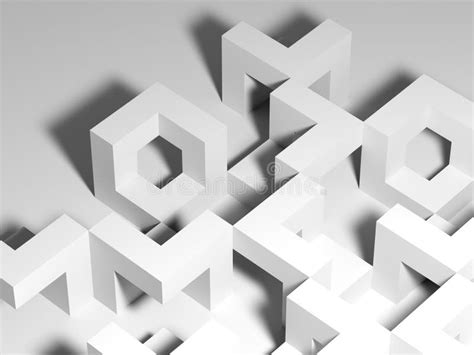 Abstract White Geometric Installation With Cubical Shapes 3d Render