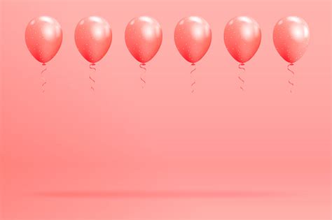 현실적인 광택 헬륨 풍선 핑크 배경에 부동의 집합입니다 생일 파티 결혼식 또는 프로 모션 배너 또는 포스터에 대 한 벡터 3d