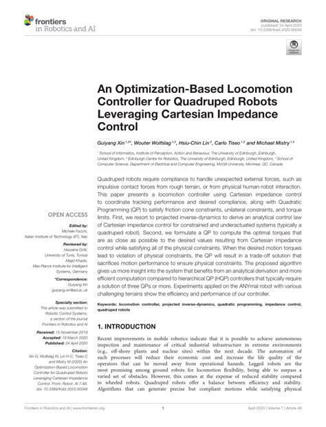 Pdf An Optimization Based Locomotion Controller For Quadruped Robots
