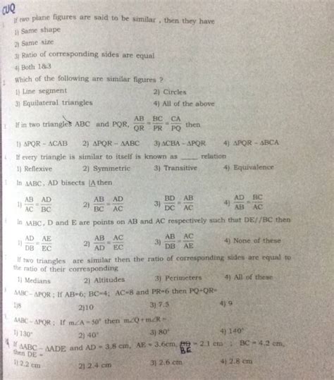 If Two Triangles Are Similar Then The Ratio Of Corresponding Sides Are Eq