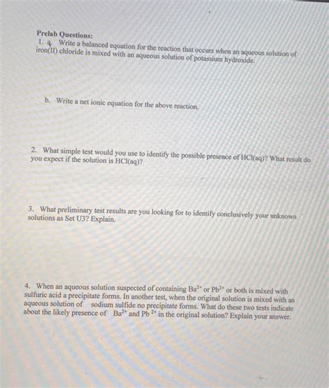 Solved Prelab Questions 1 4 Write A Balanced Equation For Chegg