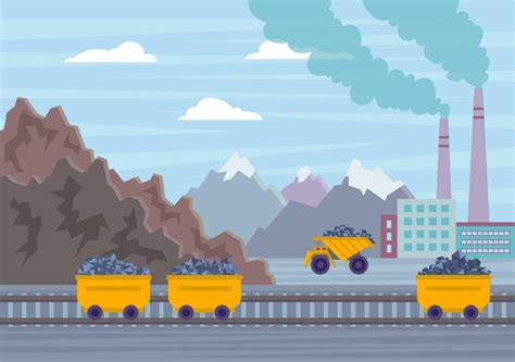 Cartoon Color Coal Mine Industry And Transportation Landscape Scene