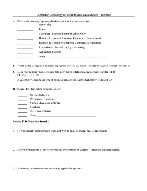 It Infrastructure Questionnaire Template In Word And Pdf Formats Page