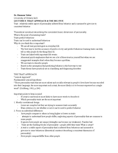 Personality Pscyh 2 Shannon Vecctors Lectures Dr Shannon Vettor University Of Ontario Tech