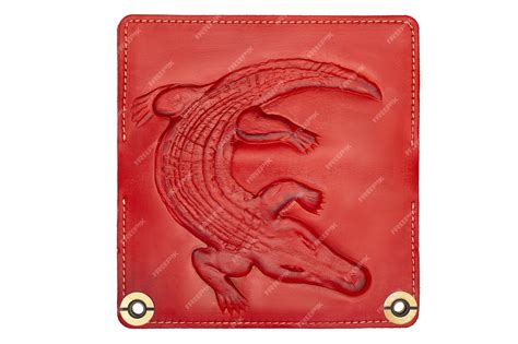 Premium Photo Big Red Leather Wallet On A Button On A White Background Crocodile Print Top View