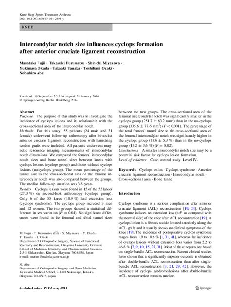 Pdf Intercondylar Notch Size Influences Cyclops Formation After