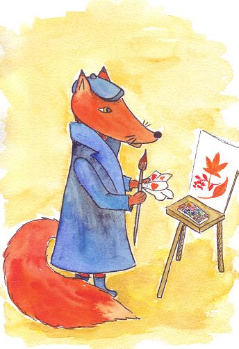 파란색 코트와 모자를 쓴 밝은 붉은 여우가 이젤에 가을 단풍 잎을 그립니다 가공의 인물에 대한 스톡 벡터 아트 및 기타 이미지 가공의 인물 10월 가을 Istock