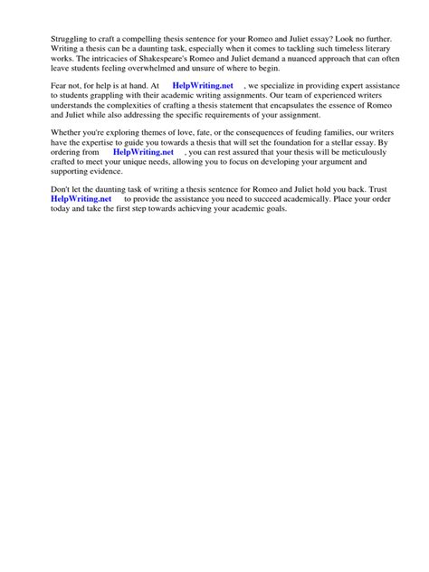 Thesis Sentence For Romeo And Juliet Pdf Characters In Romeo And