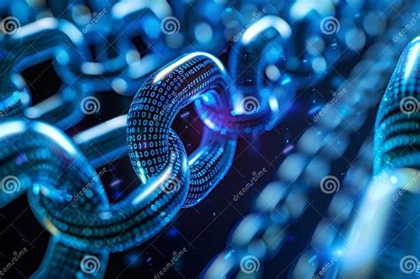 Glowing Binary Code Chains Of Blockchain Technology Stock Illustration