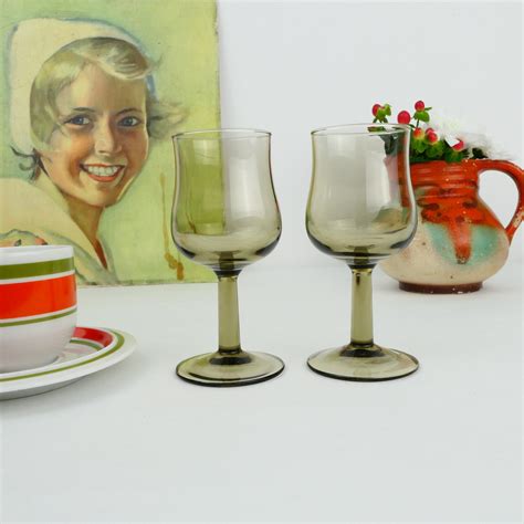 Vintage Luminarc France Brown Smoked Port Glass Two Glasses Retroriek