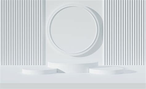 기하학적 플랫폼은 화장품을 보여주고3d 흰색 배경에 연단을 표시합니다 스탠드 프레젠테이션을 위한 최소한의 모형 추상적인 흰색 배경 개념과 흰색 돌 질감 무대 쇼케이스3d