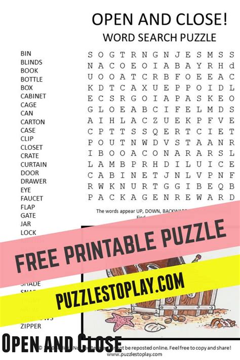 OPen And Close Word Search Word Search Puzzle Word Find Free Printable Word Searches