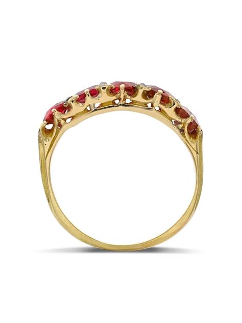 Pragnell Vintage Yellow Gold Victorian Five Stone Burmese Ruby Ring