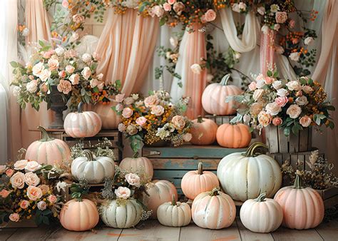 Avezano Pink Pumpkin And Flowers Photography Backdrop