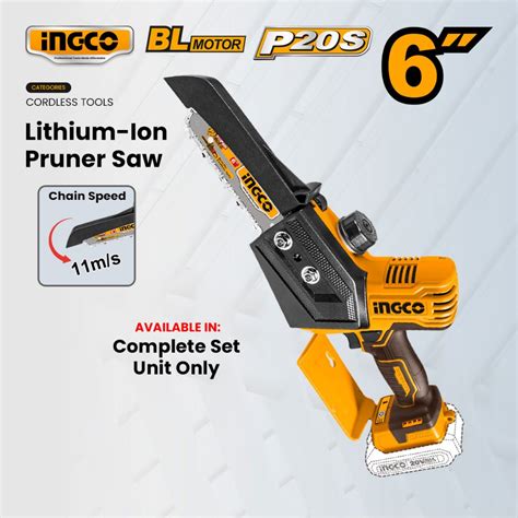 Ingco 6 20v Cordless Brushless Pruner Saw Mini Tree Pruning Garden