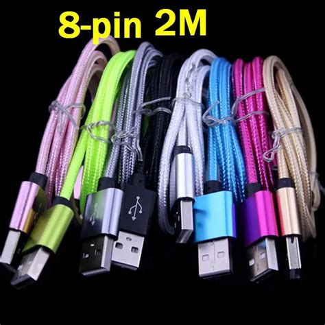 200pcslot 1m And 2m 8pin Fabric Alloy Usb Cable Accessory Bundles For