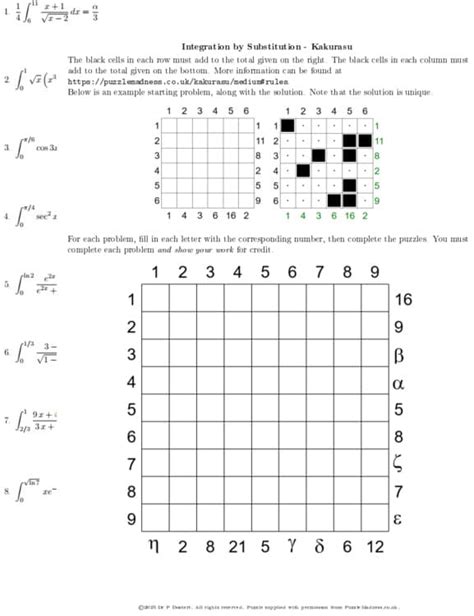Ap Calculus U Substitution Kakurasu Puzzle Activity By Doc Dos Math And Cs