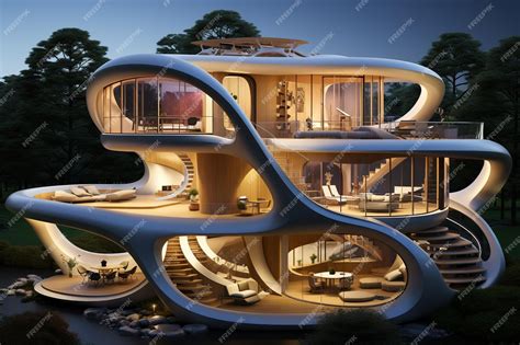 미래의 집 대안 창의적 계획 설계 건축 혁신적이고 현대화된 건물 건물 및 구조물 설계 건설 기술 및 과학 프리미엄 사진