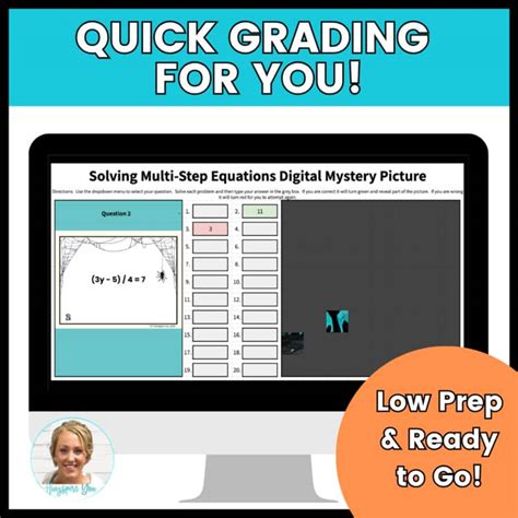 Solving Multi Step Equations Digital Mystery Picture Halloween Math