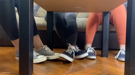 TWO GIRLS PLAYING SECRET FOOTSIE UNDER THE TABLE HIDING FROM JEALOUS GIRLFRIEND MP HD