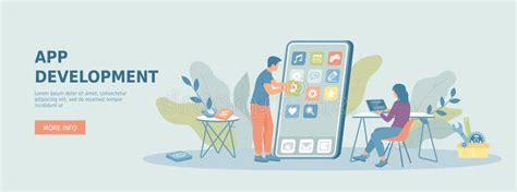 Mobile App Development Phone Software Creating Man And Woman Working On The Smartphone
