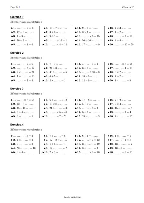 Calcul Mental Série Dexercices 4 Alloschool
