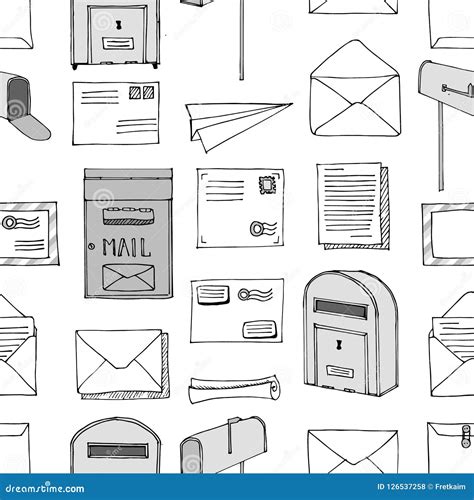 hand drawn seamless pattern mail post letter envelope paper plane