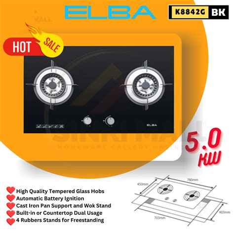 Trusted Brand Elba Dapur Gas Hob Built In 2 Burner 3 Burner Glass Hob
