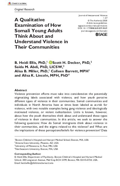 Pdf A Qualitative Examination Of How Somali Young Adults Think About And Understand Violence