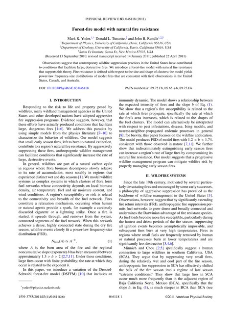 PDF Forest Fire Model With Natural Fire Resistance