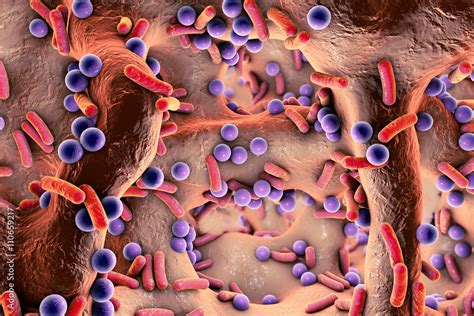 Spherical Bacteria Inside Bone Tissue Model Of Staphylococcus And