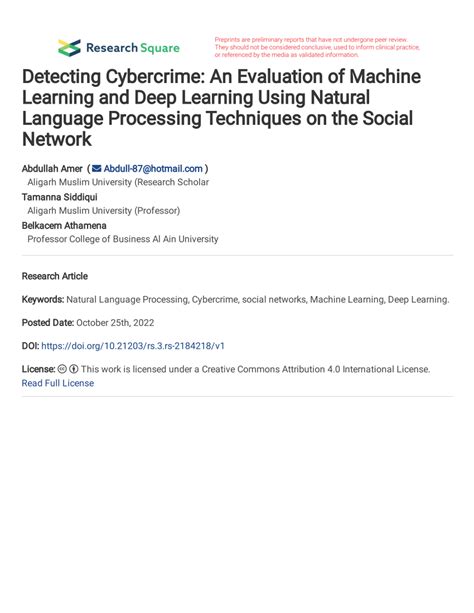 Pdf Detecting Cybercrime An Evaluation Of Machine Learning And Deep