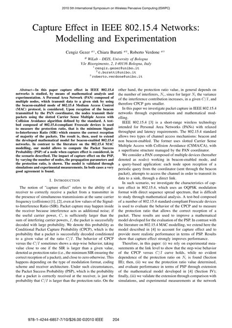Pdf Capture Effect In Ieee 802154 Networks Modelling And Experimentation