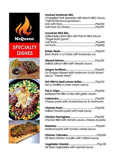 Menu At Mcqueen Burgers N Ribs Restaurant Tarlac City