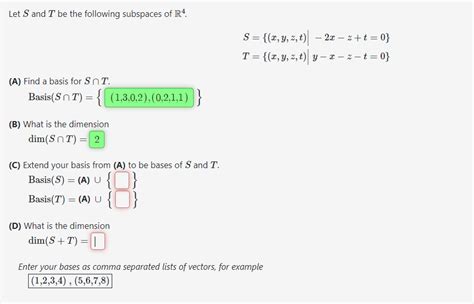 solved let s ﻿and t ﻿be the following subspaces of