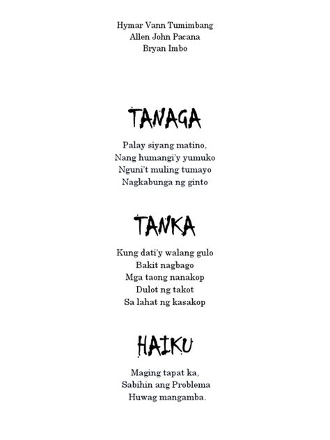 Halimbawa Ng Tanaga Philippin News Collections
