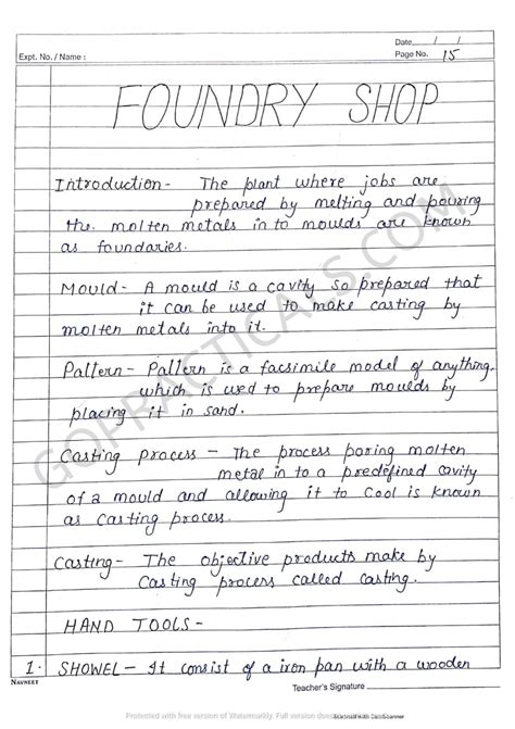 foundry shop introduction tools and precautions workshop practical