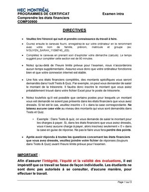 Comprendre les etats Analyse des états financiers Partie 1 Voici une